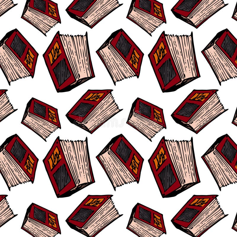 Classical Red Books Pattern. Closed Books Hand Drawn Elements. White ...