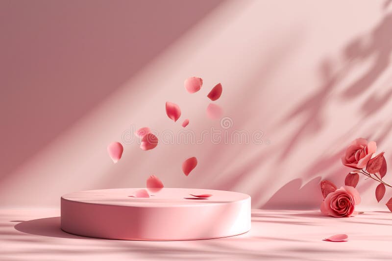 Minimal Pink Beauty Podium with Falling Petals for Cosmetic ...