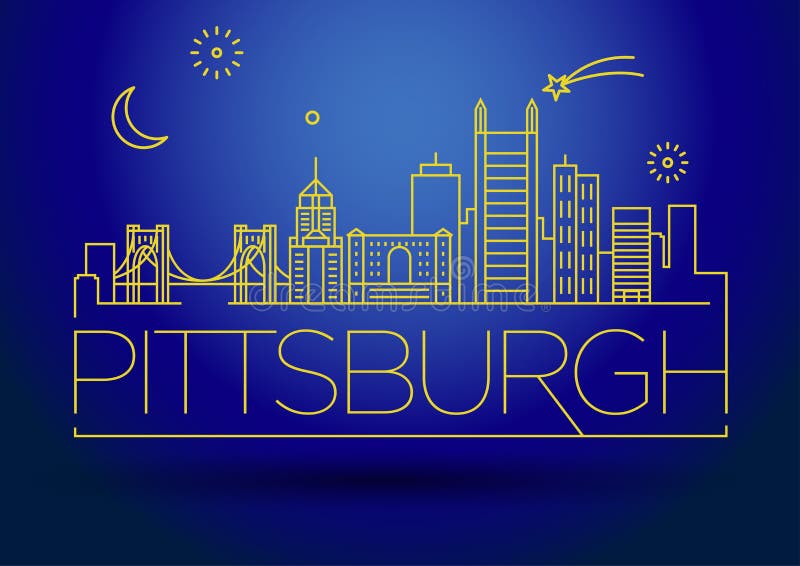 Minimal Pittsburgh Linear City Skyline with Typographic Design Stock ...