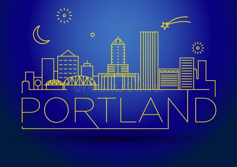 Minimal Portland Linear City Skyline with Typographic Design Stock ...