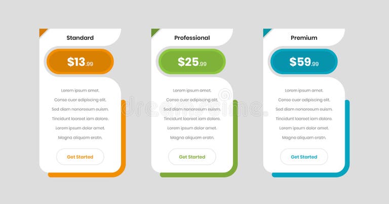 Minimal Pricing Comparison Chart Web Ui Template Design Stock Vector ...