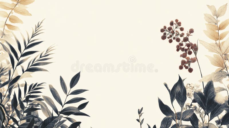 Minimal Print of Ancient Flora with White Space for Text . Stock ...