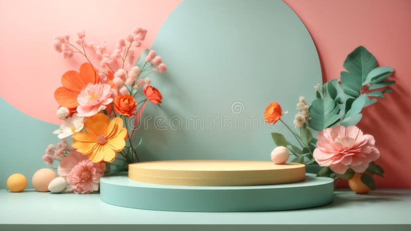 Minimal Product Display Podium with Flowers and Petals, 3d Render Stock ...