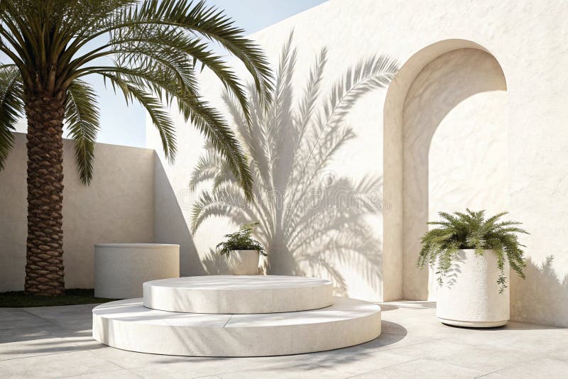 Minimal Product Placement Background with Palm Shadow on Plaster Wall ...