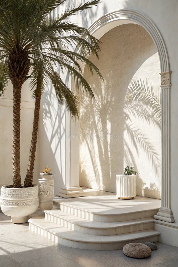 Minimal Product Placement Background with Palm Shadow on Plaster Wall ...