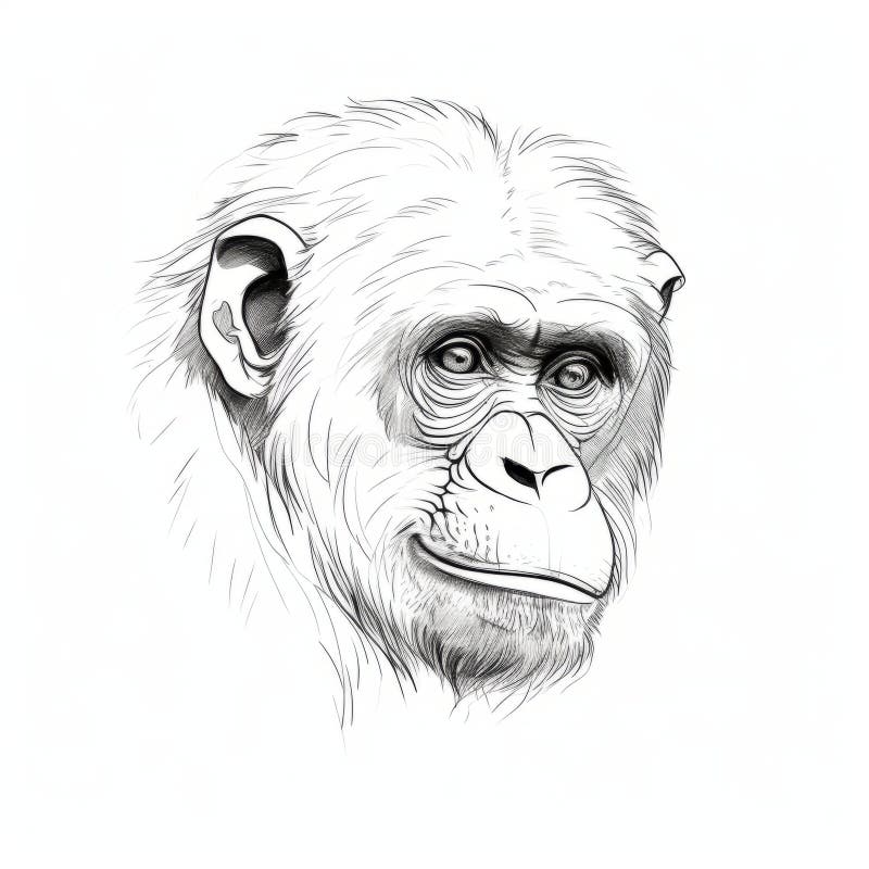 Chimp Drawing: Black Outline on White Background Stock Illustration ...