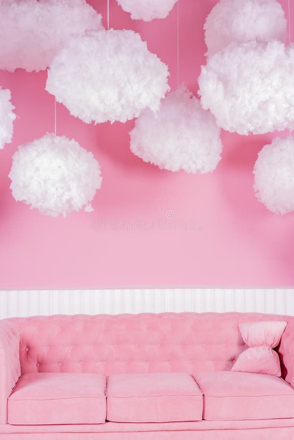 Minimal Room in Pink Tone and White Clouds. Innovative Solutions Stock ...