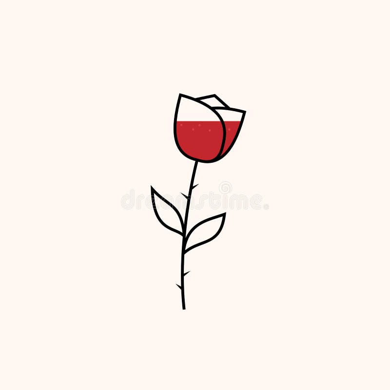 Minimal Rose Icon. Outline Vector Concept of a Flower Shaped Wine Glass ...