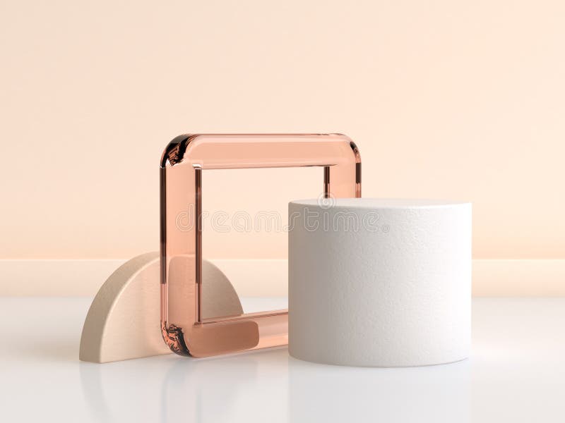 Minimal Scene Orange Glass Square Frame White Cylinder Shape 3d ...