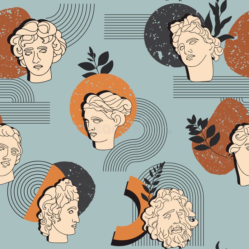 Minimal Sculpture Head Ancient Greek Pattern , Boho Bust Stock Vector ...