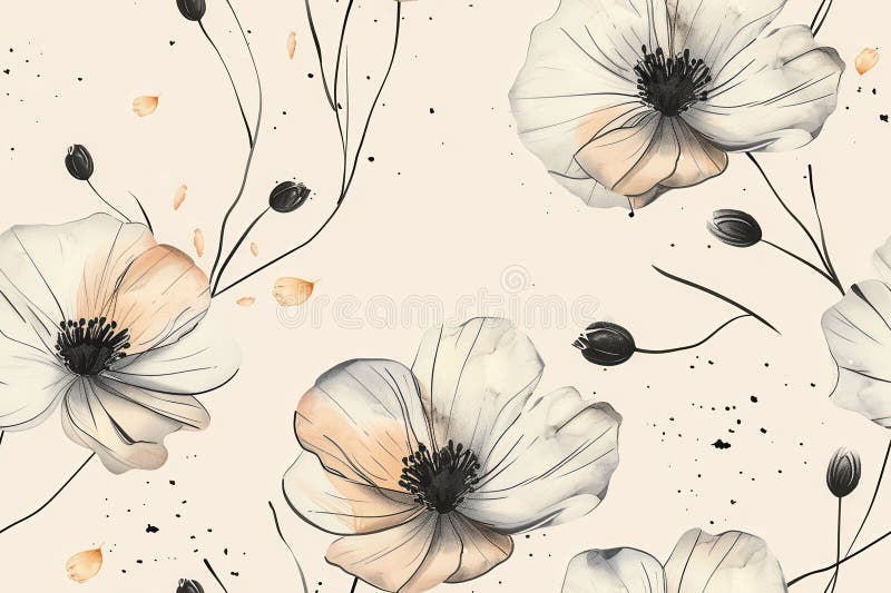 Minimal Seamless Floral Pattern with Sparse Elements Stock Illustration ...