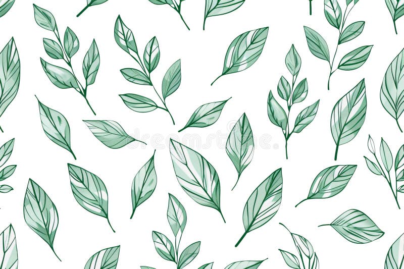 Minimal Seamless Pattern with Delicate, Hand-drawn Leaves in a Single ...