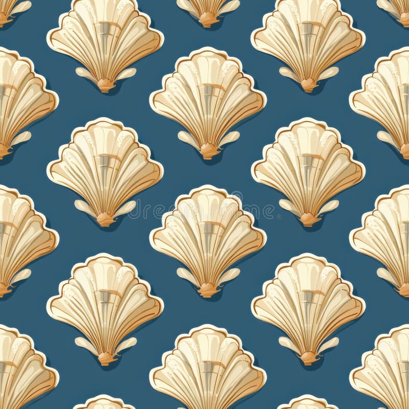 Minimal Seashell Shapes in Soft Beige Tones on Blue Background Create ...