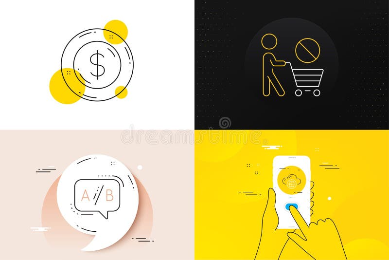 Minimal Set of Dollar Money, Stop Shopping and Ab Testing Line Icons ...