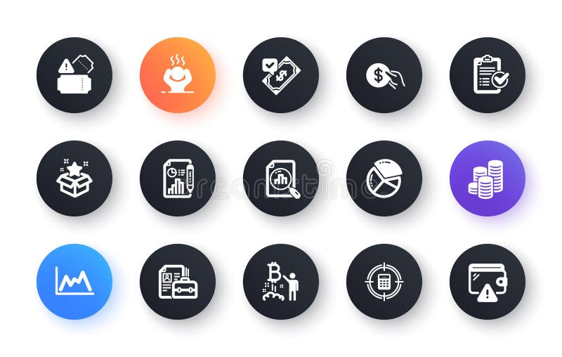 Minimal Set of Survey Checklist, Pie Chart and Bitcoin Project Flat Icons for Web Development ...