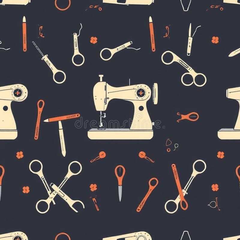 Minimal Sewing Needle & Tailoring Concept Seamless Pattern Stock ...