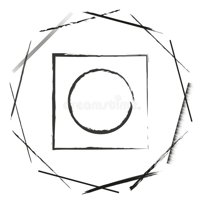 Minimal Shape Icon. Circle Inside Square. Abstract Line Figure. Vector ...