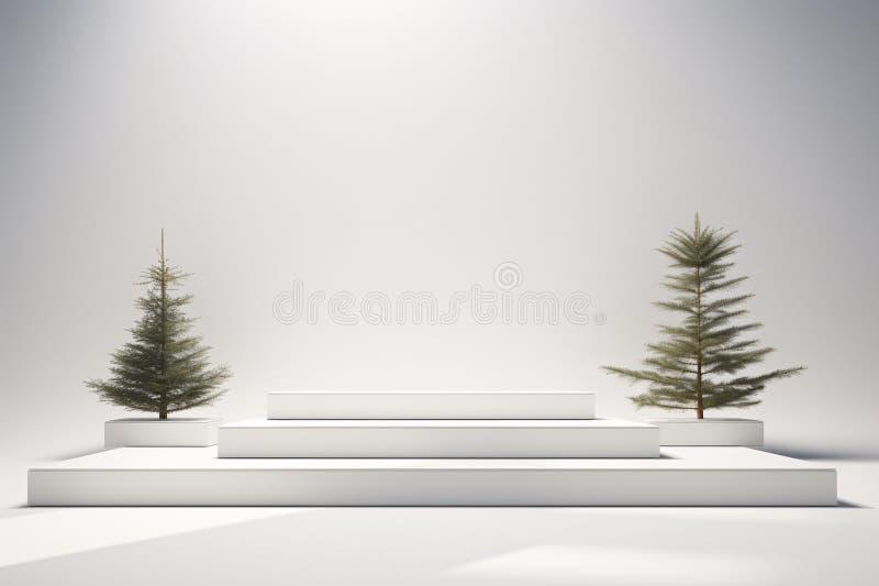 Minimal Stage Mockup, White Podiums on Beige with Pine Tree Shadows ...