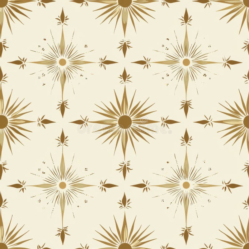 Minimal Starburst Shapes in Soft Gold Tones Create Vintage Pattern ...
