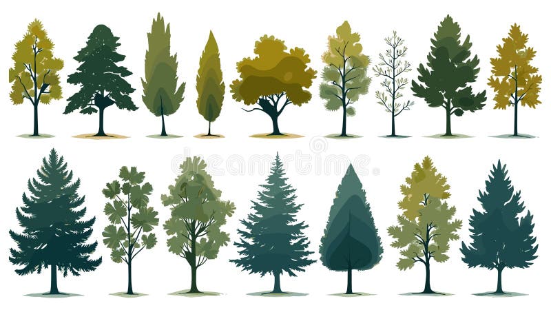 Minimal Style Cad Tree Line Drawing, Side View, Set of Graphics Trees ...