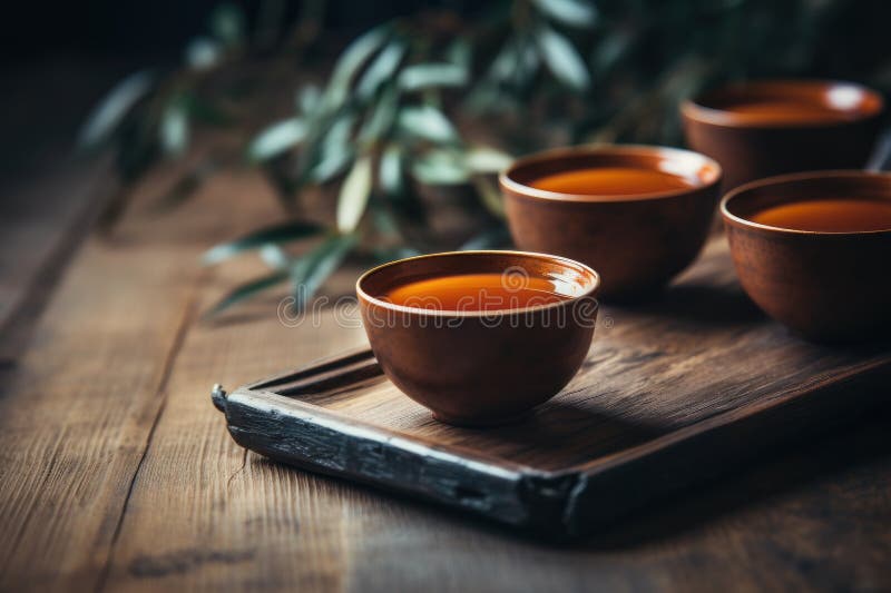 Minimal Style Chinese Tea in Cups on Rust AI Generated Stock ...