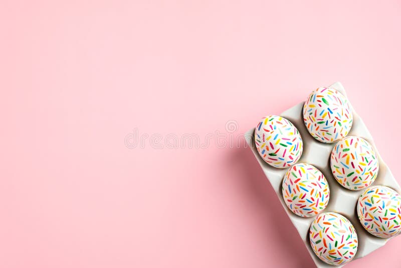 Minimal Style Easter Banner Template. Colorful Easter Eggs on Pink ...