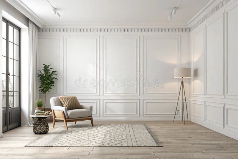 Minimal Style Interior Room with White Wall Stock Image - Image of ...