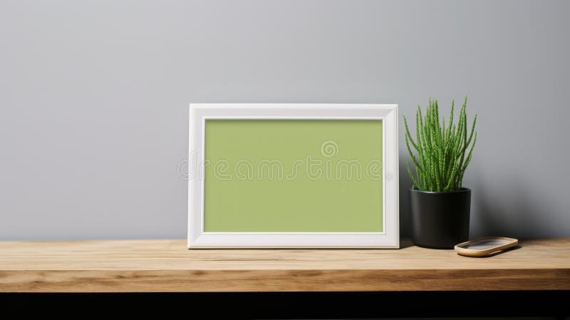 Minimal-style Lime Frame Mockup on Wooden Table Stock Illustration ...