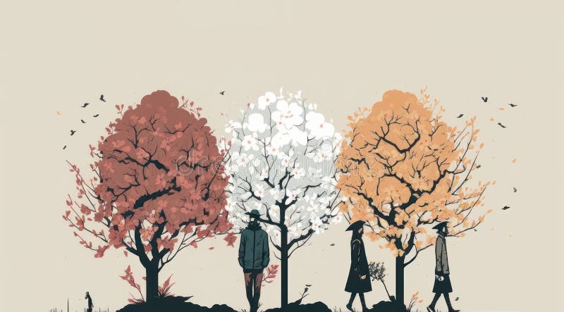 Spring Season Nature Plant and Birds on White Background in Pastel ...