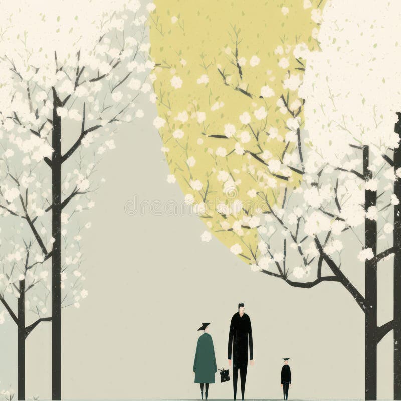 Spring Season Nature Plant and Birds on White Background in Pastel ...