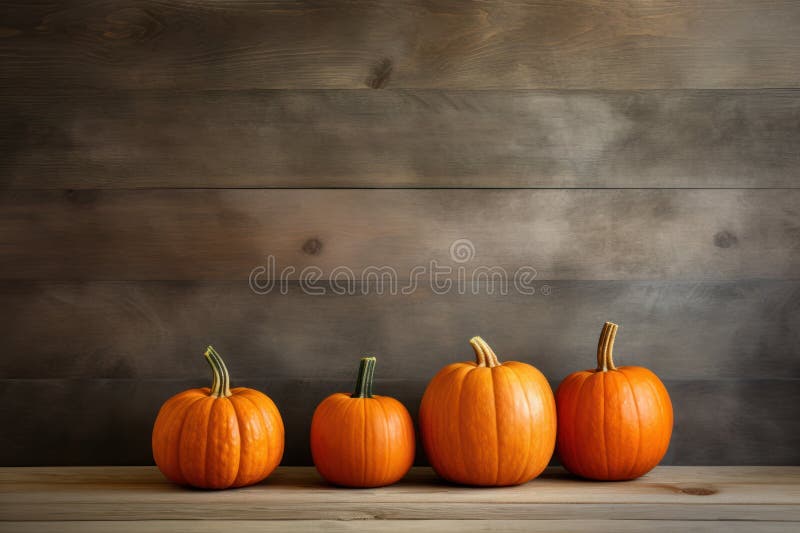 Minimal Style Pumpkins on Rustic Wooden Background AI Generated Stock ...