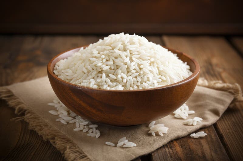 Minimal Style Rice on Rustic Wooden Background AI Generated Stock ...