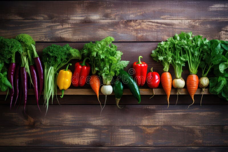 Minimal Style Vegetables on Rustic Wooden Background AI Generated Stock ...