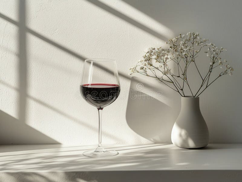 Minimal Summer Scene with Glass of Red Wine Stock Photo - Image of ...