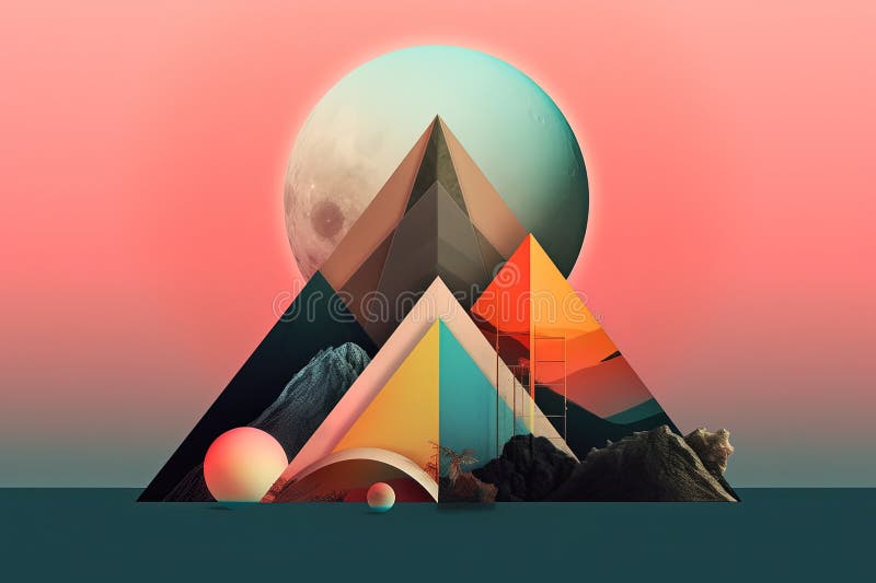 Minimal Surreal Collage, Chromolithography Print. Triangle Base, Circle ... Minimal Surreal Collage, Chromolithography Print. Triangle Base, Circle ...