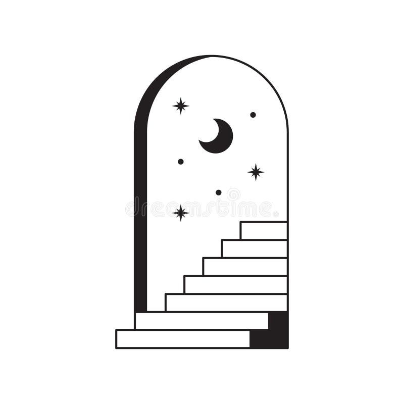 Minimal Surreal Doors Arch. Abstract Geometric Frame with Stairs and ...