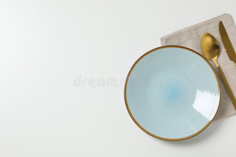Minimal Table Setting with Blank Dish, Space for Text Stock Image ...