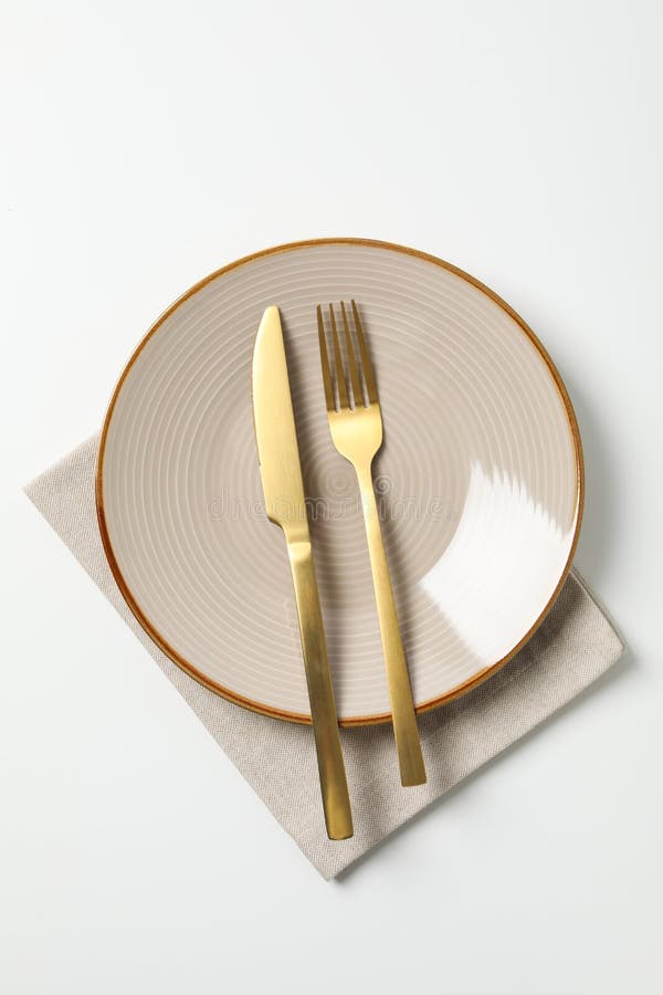 Minimal Table Setting with Blank Dish, Top View Stock Photo - Image of ...