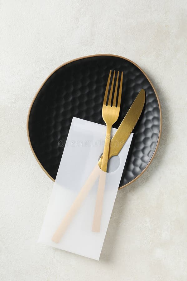 Minimal Table Setting with Blank Dish, Top View Stock Image - Image of ...