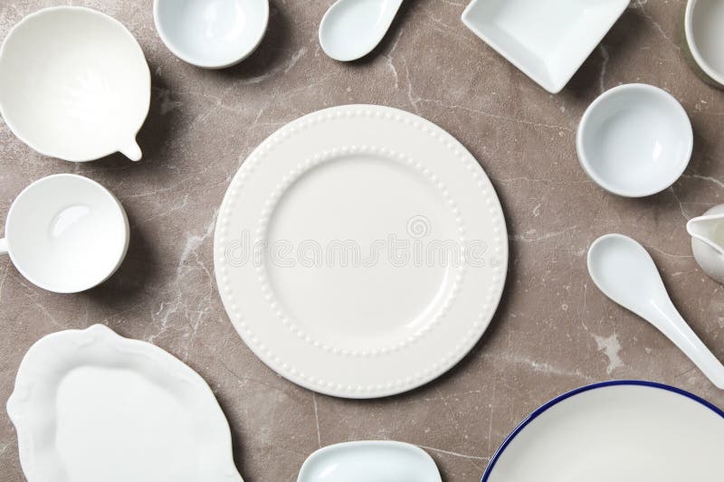 Minimal Table Setting with Blank Dish, Top View Stock Photo - Image of ...
