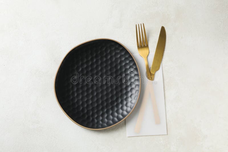 Minimal Table Setting with Blank Dish, Top View Stock Image - Image of ...