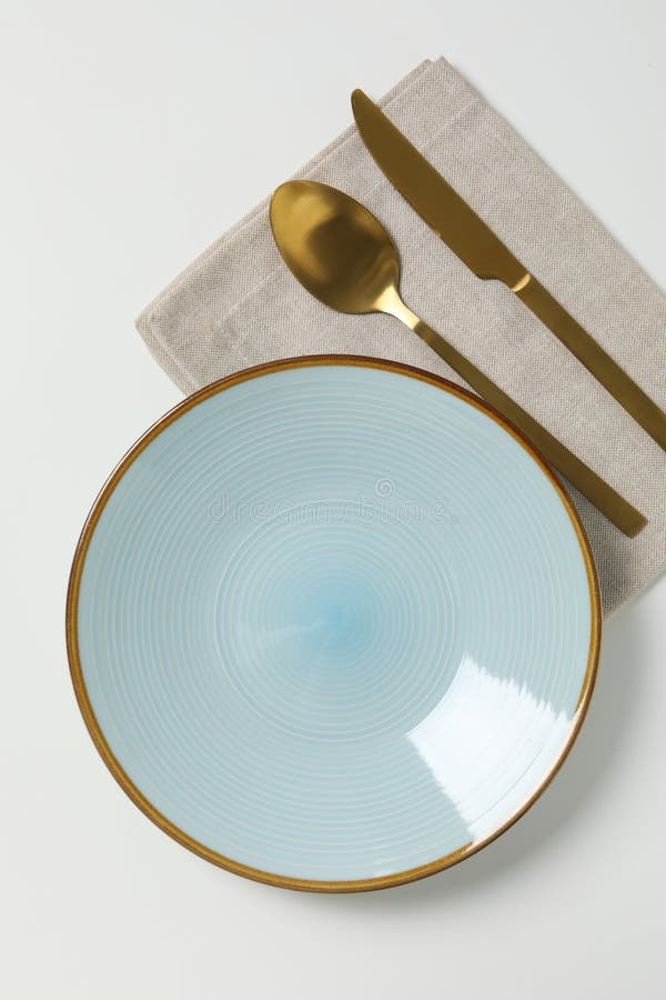 Minimal Table Setting with Blank Dish, Top View Stock Image - Image of ...