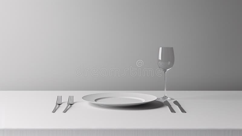 Minimal Table Setting with Empty Plate and Glass. a Minimalist Image of ...