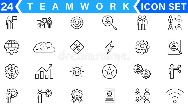 Minimal Teamwork in Business Management Icon Set - Editable Stroke ...