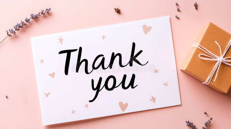Minimal Thank You Postcard with Lavender and Gift Elements on Soft Pink ...