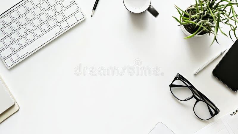 Minimal Top View of a Modern Workspace with Smartphone, Notebook ...