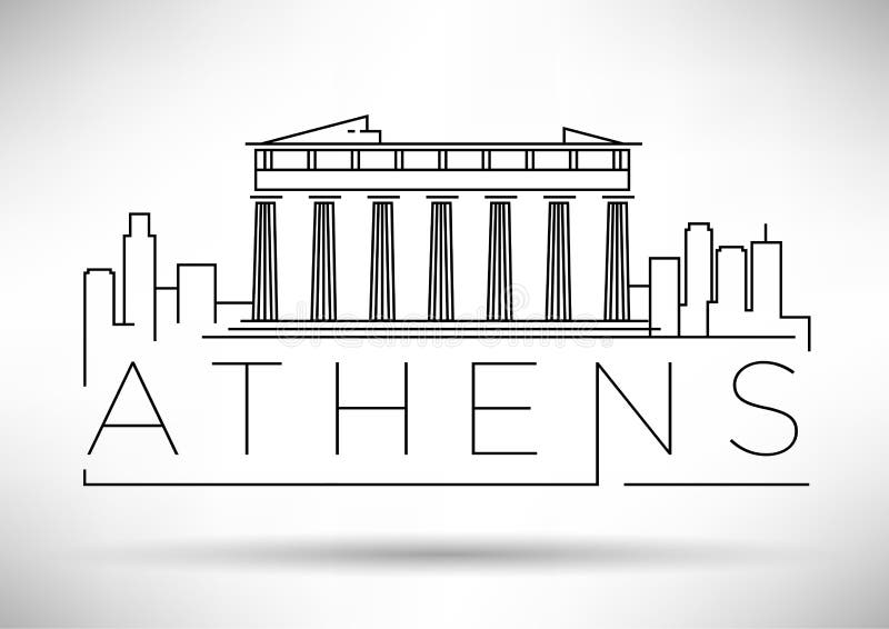 Minimal Vector Athens City Linear Skyline with Typographic Design Stock ...