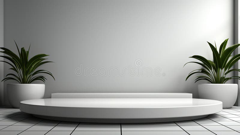 Minimal Wall Podium Stage Mockup White Interior Background Stock ...