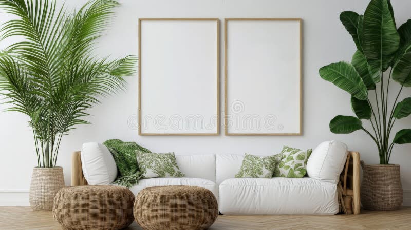 Minimal Wall Poster Realistic Mockup Stock Image - Image of couch ...