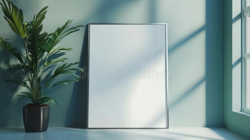Minimal Wall Poster Realistic Mockup Stock Photo - Image of plant ...